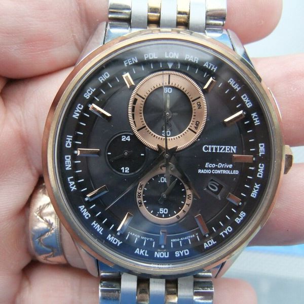 CITIZEN ECO DRIVE RADIO CONTROLLED WORLD TIME CHRONOGRAPH WATCH H804 ...