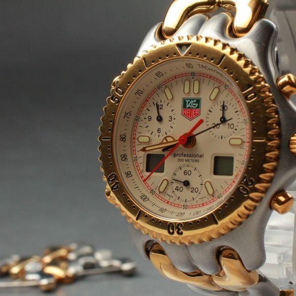 [ NEAR MINT ] TAG HEUER SEL.s/el CG1123-0 Chronograph SS 18k Gold ...