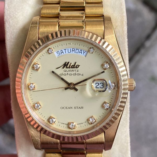 Rare Mido President Datoday Quartz Ocean Star DayDate Gold Diamond ...