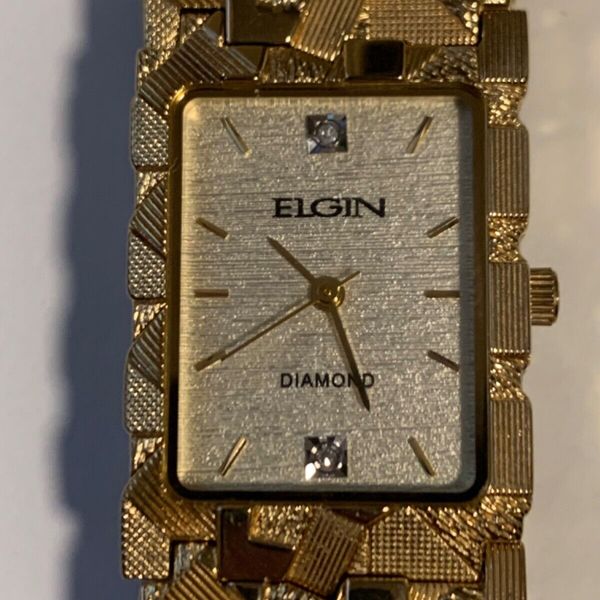 Vintage Elgin Diamond Mens Gold Nugget Wrist Watch Works | WatchCharts ...