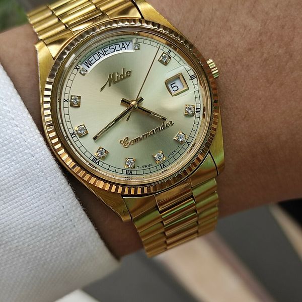 Rare Vintage Mido Commander Day Date Mido 8299 Gold Plated swiss ...