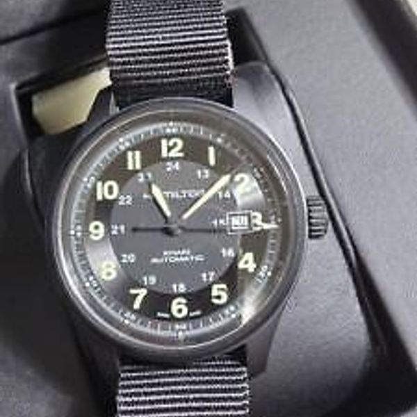 Hamilton Khaki Field Auto Watch H70575733 Titanium Black Nylon Strap ...