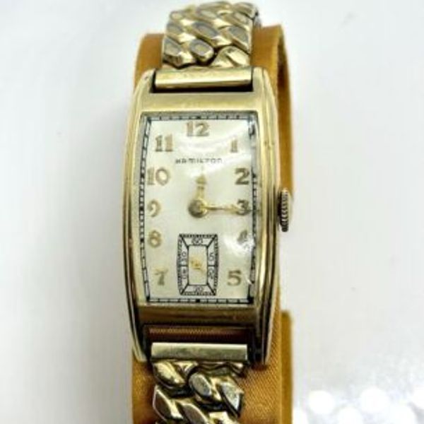 VINTAGE 14K GOLD FILLED HAMILTON 980 DECO DIAL CURVED CASE MANUAL WATCH ...