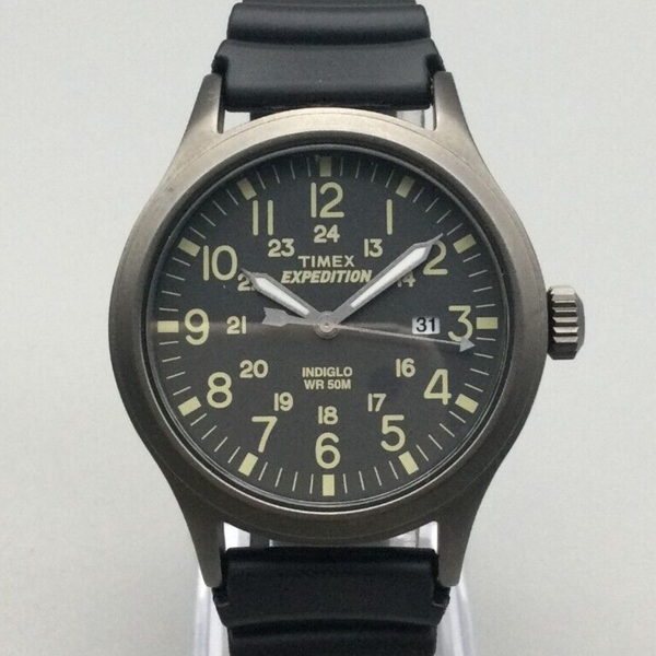 Timex Expedition Watch Men Indiglo 40mm Gunmetal Date Black Band New Battery | WatchCharts ...