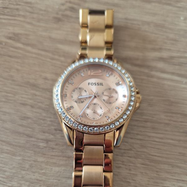Fossil Womens Watch ES2811 Riley Rose Gold Round Crystals Ladies ...