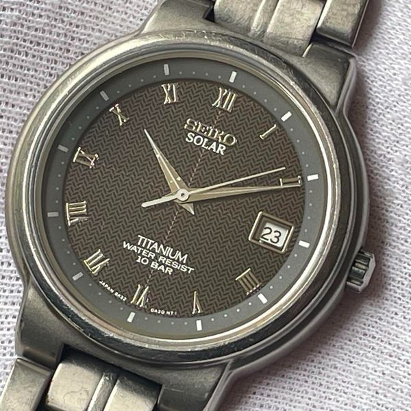 SEIKO Titanium Solar 5K22-0A20 Black Dial Date Watch 34mm Men From ...