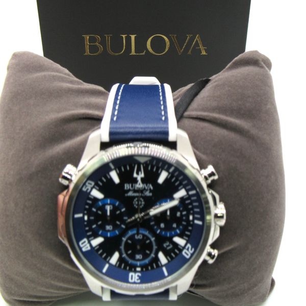 MENS BULOVA MARINE STAR BLUE DIAL SILICONE STRAP 43MM QUARTZ 96B287 ...