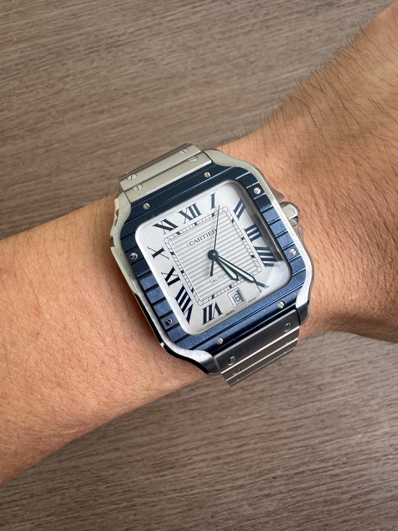 Apr 2023???? Cartier Santos De Cartier Large ADLC Blue Bezel White Dial ...