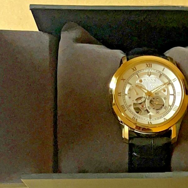Bulova Men's Watch Automatic Gold Tone White Dial Stainless Steel Watch ...