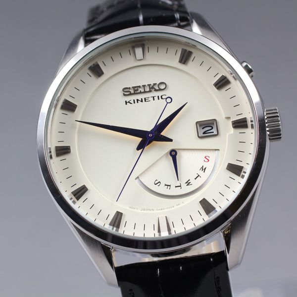 [Near MINT] SEIKO Kinetic 5M84-0AB0 Retrograde Day/Date White Men's ...