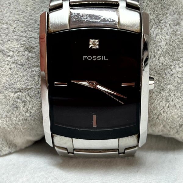 Men's Fossil Diamond FS4156 Silver Tone Quartz Watch New Battery ...