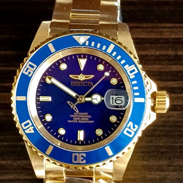 Brand New Invicta Blue Dial Automatic Gold Tone Watch | WatchCharts ...