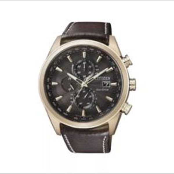Citizen AT8019-02W Eco-Drive Menâ s Chronograph Brown Leather Watch ...