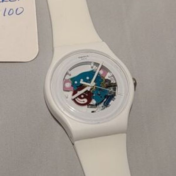 Swatch Watch White Lacquered Skeleton Dial SUOW100 Used Works Great ...