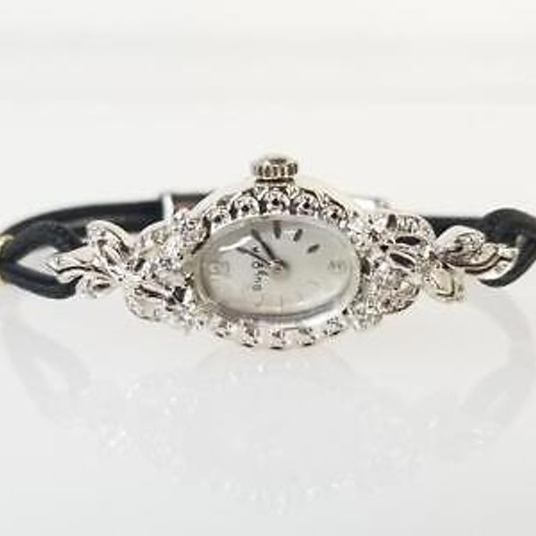 Vintage Bulova 14K White Gold APX 1/5 CTTW Round Diamond Watch ...