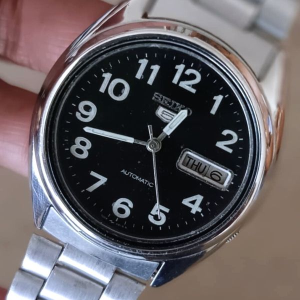 Seiko 5 automatic 17 jewels vintage 7009 Black dial day date men | WatchCharts Marketplace