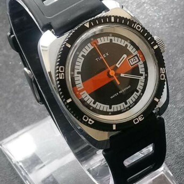 ** RARE VINTAGE 1970s BLACK/ORANGE TIMEX DIVERS STYLE WATCH 27671-02577 ...