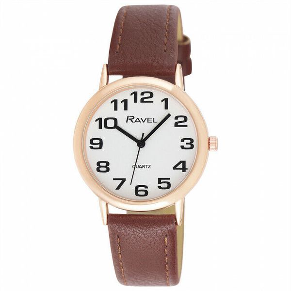 Brown Ravel Mens Ladies Bold BIG Number Watch with BIG Clear Face Rose ...