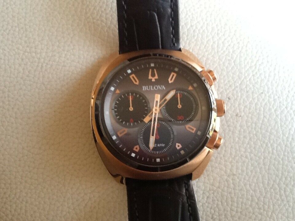 Brand New Bulova Men's Watch Curv Chrono Grey Dial Black Leather Strap ...