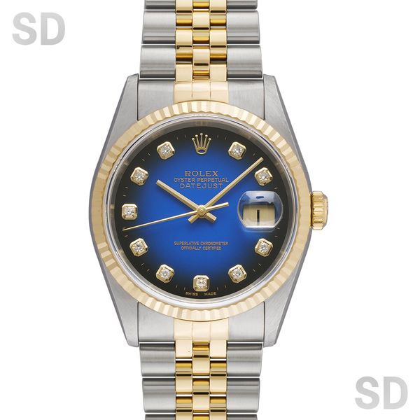 Rolex Datejust 16233G Blue Gradient / Diamond Used Men | WatchCharts ...