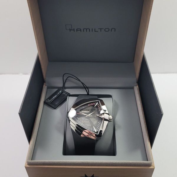 Hamilton Ventura XXL Automatic Black Dial Rubber Strap Men's Watch ...