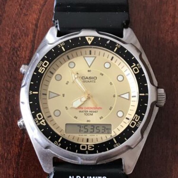 Beautiful Mens Vintage Japan Movement Casio 1374 AMW-3200 Dual Time ...