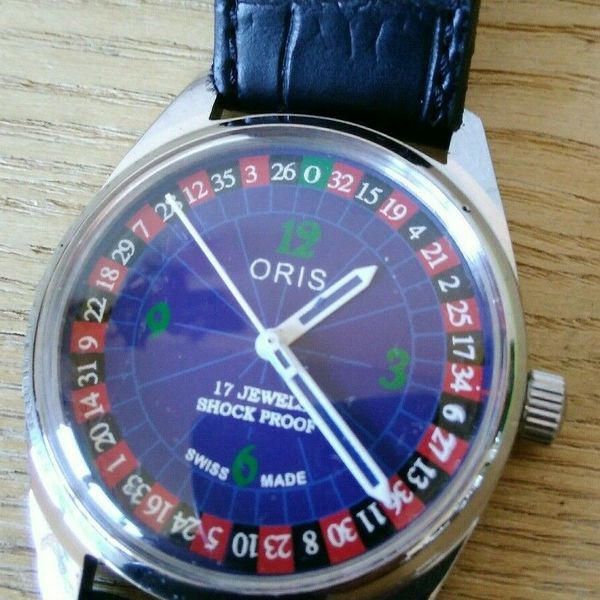 ORIS VINTAGE 17 JEWELS MECHANICAL HANDWIND ROULETTE WATCH GAMBLER shock ...