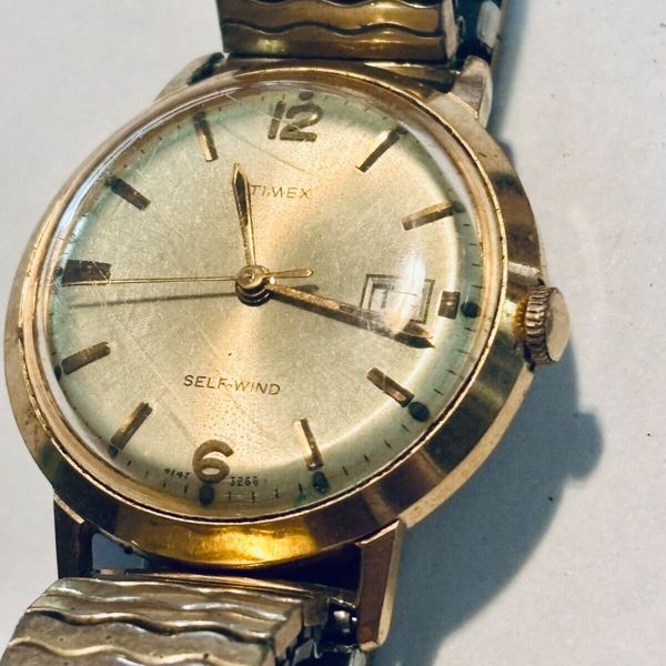 Vintage TIMEX SELF WIND Working Menâ s Gold Tone Wristwatch w/ Date Lot ...
