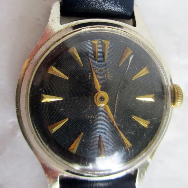 SCARCE VINTAGE BLACK DIAL "SMITHS EMPIRE" MECHANICAL WRISTWATCH 5 JEWEL ...