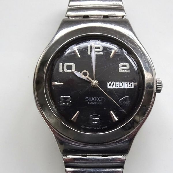 Gent's SWATCH Irony "Feature Steel" Quartz Watch with Day/Date (YGS737 ...