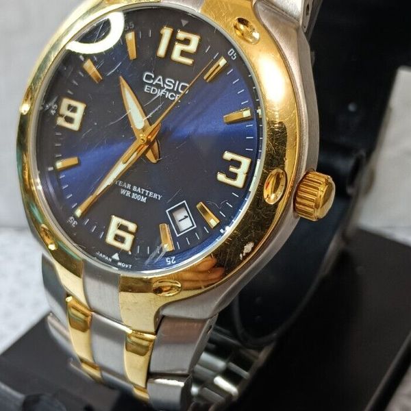 CASIO EDIFICE Men's Watch Gold Silver Tone All Stainless Steel 2719 ...