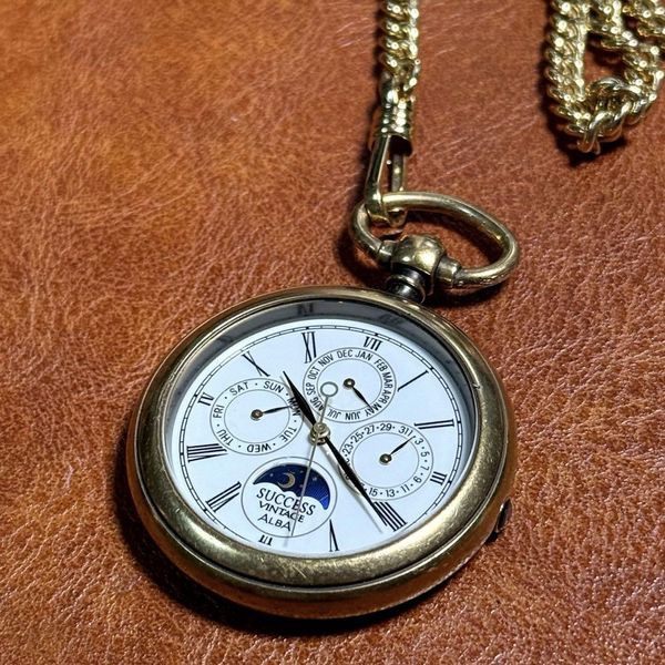 Seiko Alba Sun & Moon Phase Pocket Watch Vintage 1993 Used Rare ...