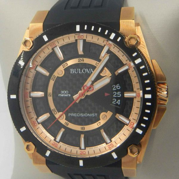 BULOVA PRECISIONIST CHAMPLAIN BLACK AND ROSE DIAL MEN'S WATCH 98B152 ...