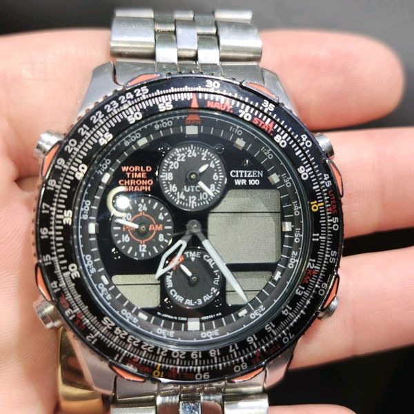 AUTHENTIC CITIZEN WORLD TIME CHRONO WATCH NAVIHAWK ANADIGI JAPAN C300 ...
