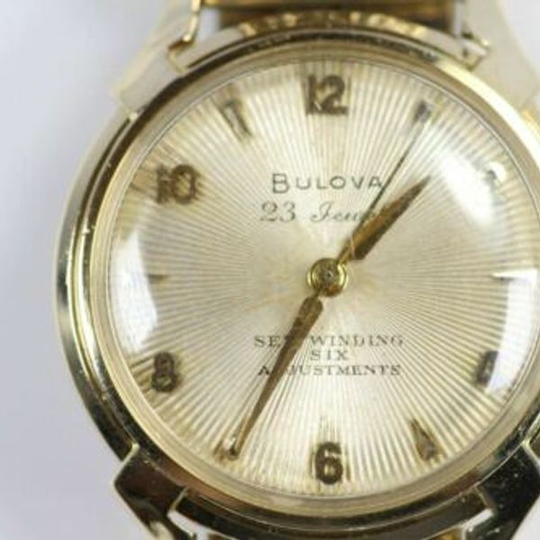 BULOVA SOLID 14K GOLD L5 1955 AUTOMATIC STAR BURST DIAL WATCH SERVICED ...