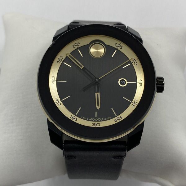 Movado Bold TR90 SWISS Quartz Black Dial Leather Strap Men's Watch ...