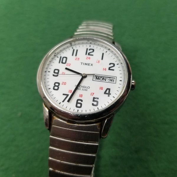 Timex Watch Indiglo White Face Water Resistant Stainless Steel Band ...