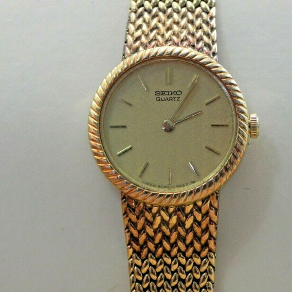 Women's Seiko 2C20-0150 Wrist Watch-Gold Tone-New Battery-Mesh Watch ...