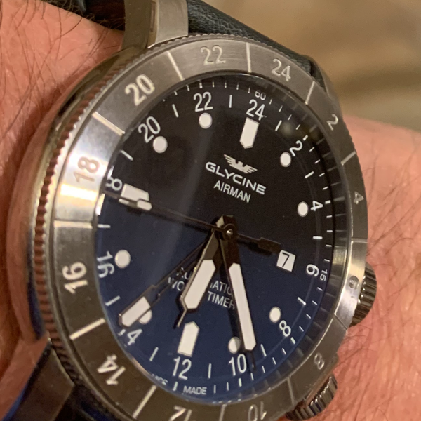 FS 44mm Glycine BLUE Worldtimer Airman 44mm GMT | WatchCharts Marketplace