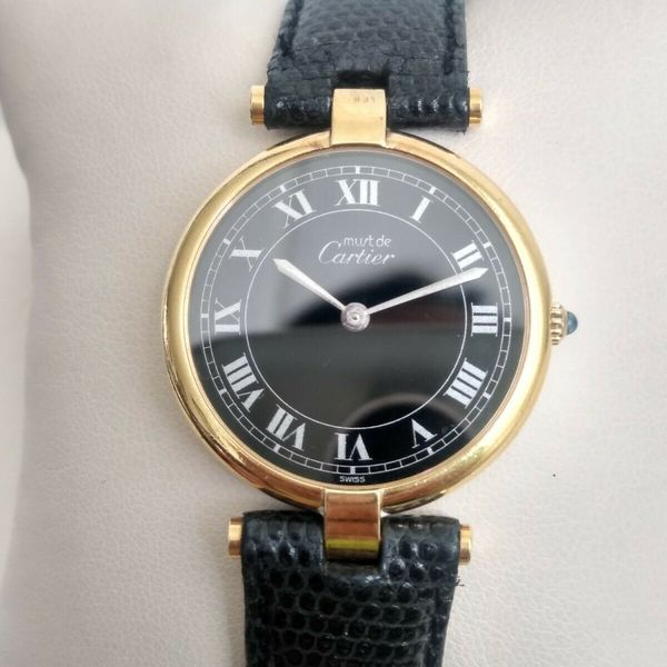 MUST DE CARTIER VERMEIL QUARTZ ARGENT 925 PLAQUE ORG20M NUMBERS ROMANS ...