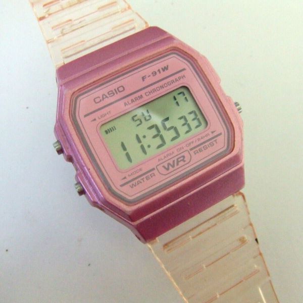 Pink Casio Digital Alarm Chrono Watch - ref: F-91W | WatchCharts ...
