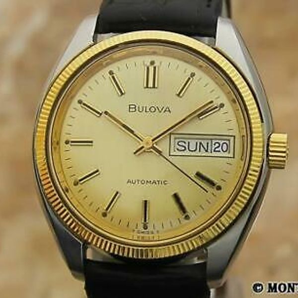 Bulova N6 Swiss Made Day Date Auto Mens 35mm Stainless Steel Dress ...