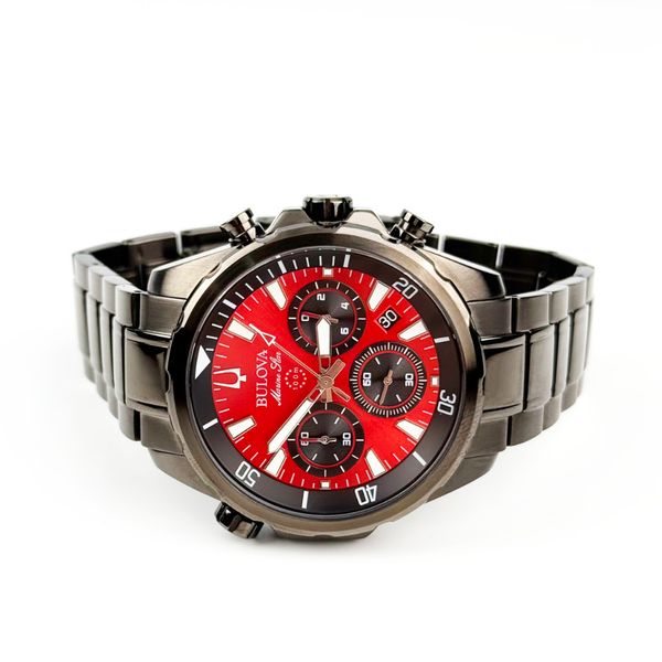 Bulova Marine Star 98B350 Red Dial Men's Quartz Watch Six Hand ...