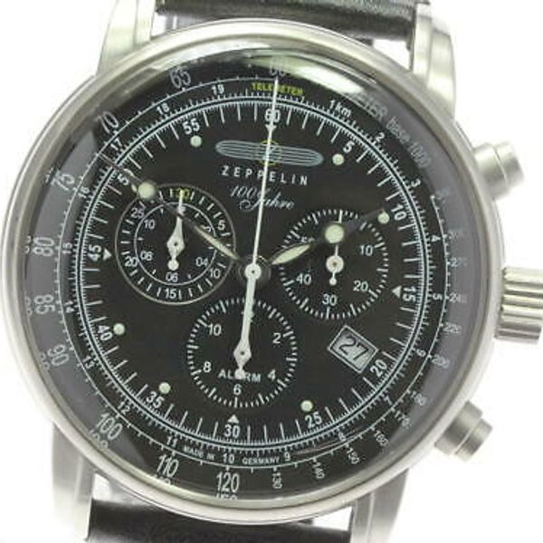 ZEPPELIN 100th anniversary Chronograph alarm date black Dial Quartz Men ...