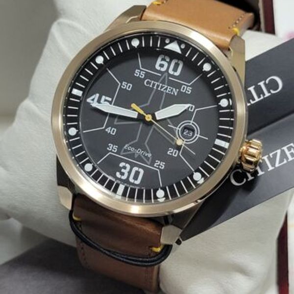 Citizen Eco-Drive Avion Weekender Men's Brown Leather Watch 45MM AW1733 ...