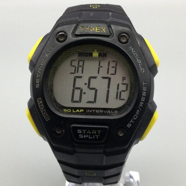 Timex Ironman Triathlon Watch Men Black Yellow Indiglo 50 Lap 40mm New ...
