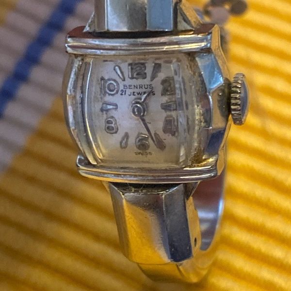 Vintage Benrus Women's Watch 10k White Gold Filled & Band Art Deco Runs ...
