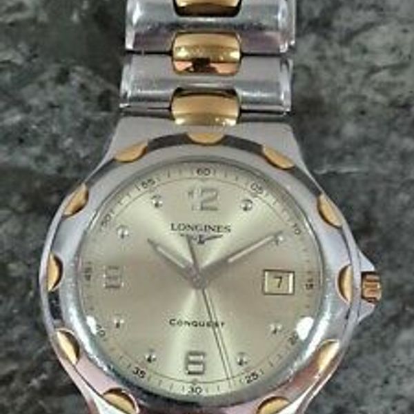 VERY RARE LONGINES CONQUEST L1.633.3 MENS TWO TONE / GOLD PLATE WATCH ...