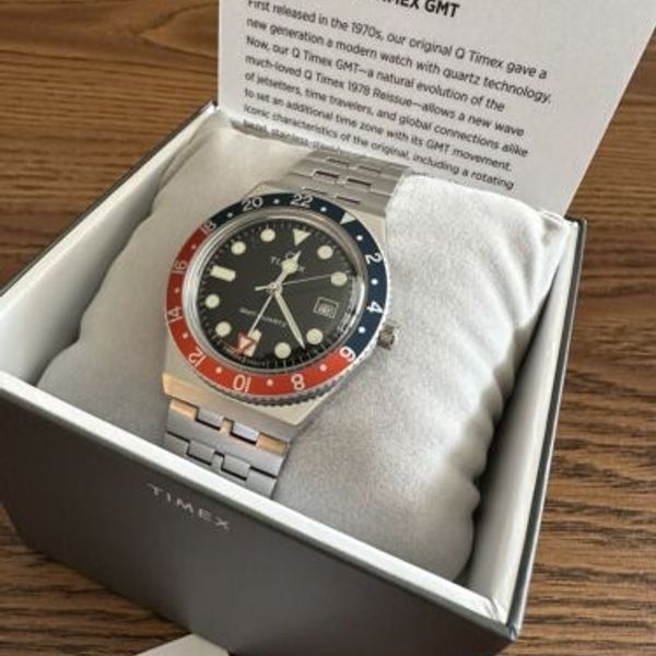Timex Q GMT Pepsi 38mm Stainless Steel Bracelet Watch | WatchCharts ...