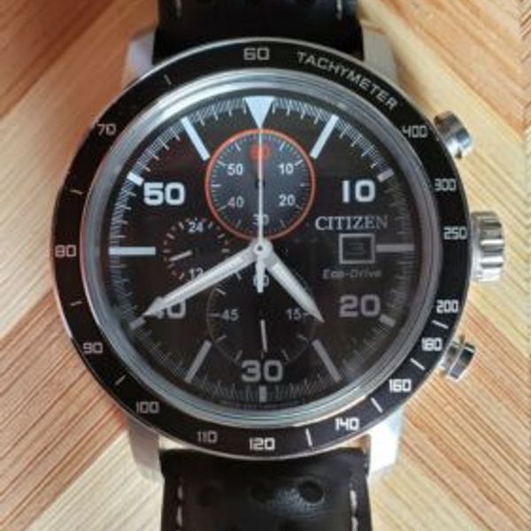 Citizen Eco-Drive Chronograph Black Leather Strap Men's Watch CA0649 ...